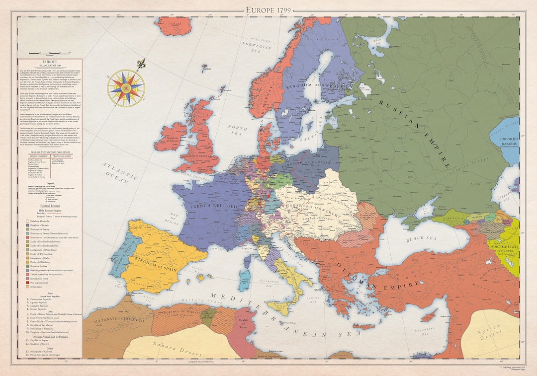 Europe 1799, Historical Map - Etsy