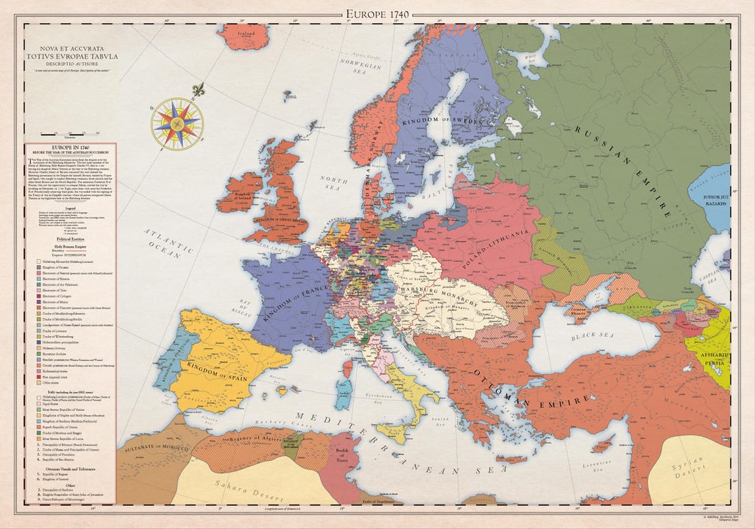 Europe 1740, Historical Map - Etsy