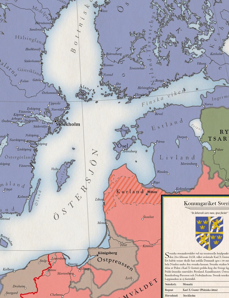 Swedish Empire 1658, Historical Map svenska Stormaktsväldet, 1658 - Etsy
