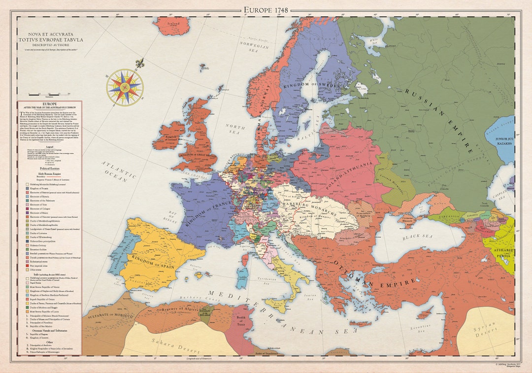 Europe 1748, Historical Map - Etsy