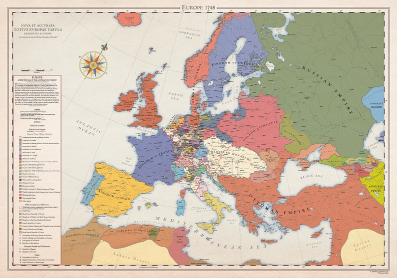 Europe 1748, Historical Map - Etsy