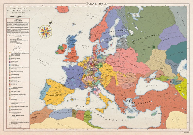 Europe 1550, Historical Map - Etsy