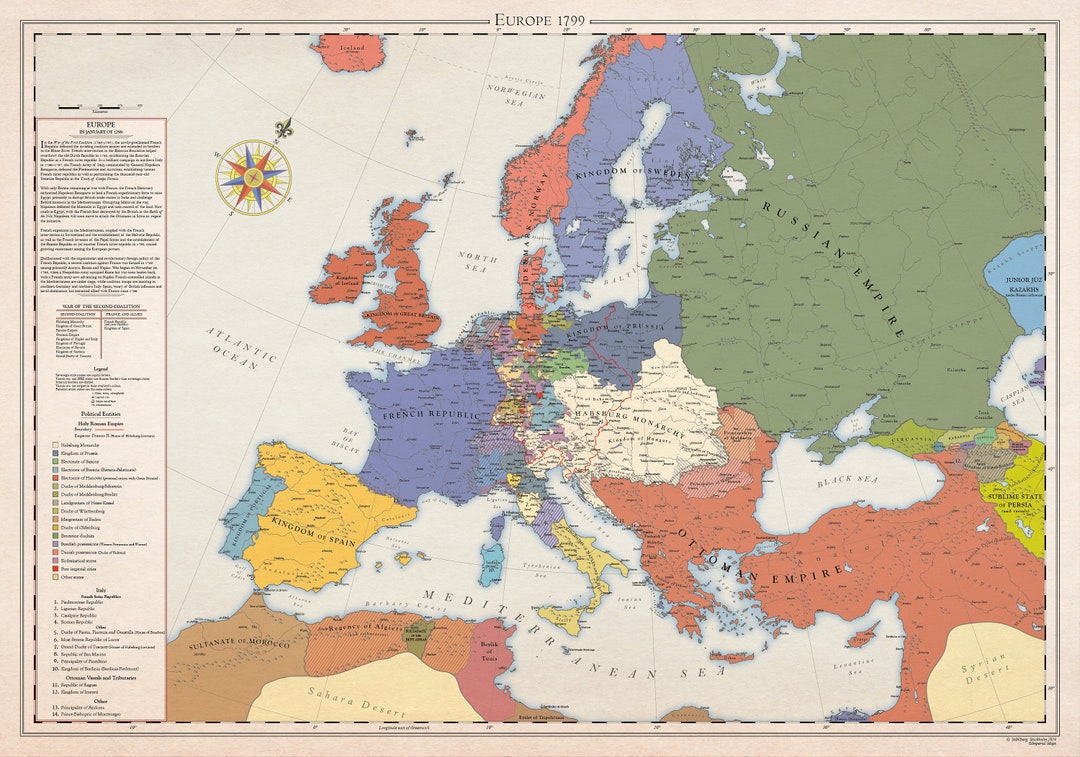 Europe 1799, Historical Map - Etsy