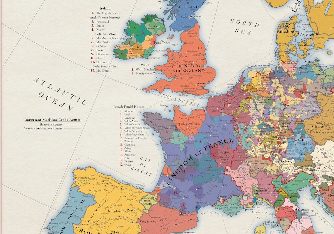 Europe 1444 Historical Map - Etsy