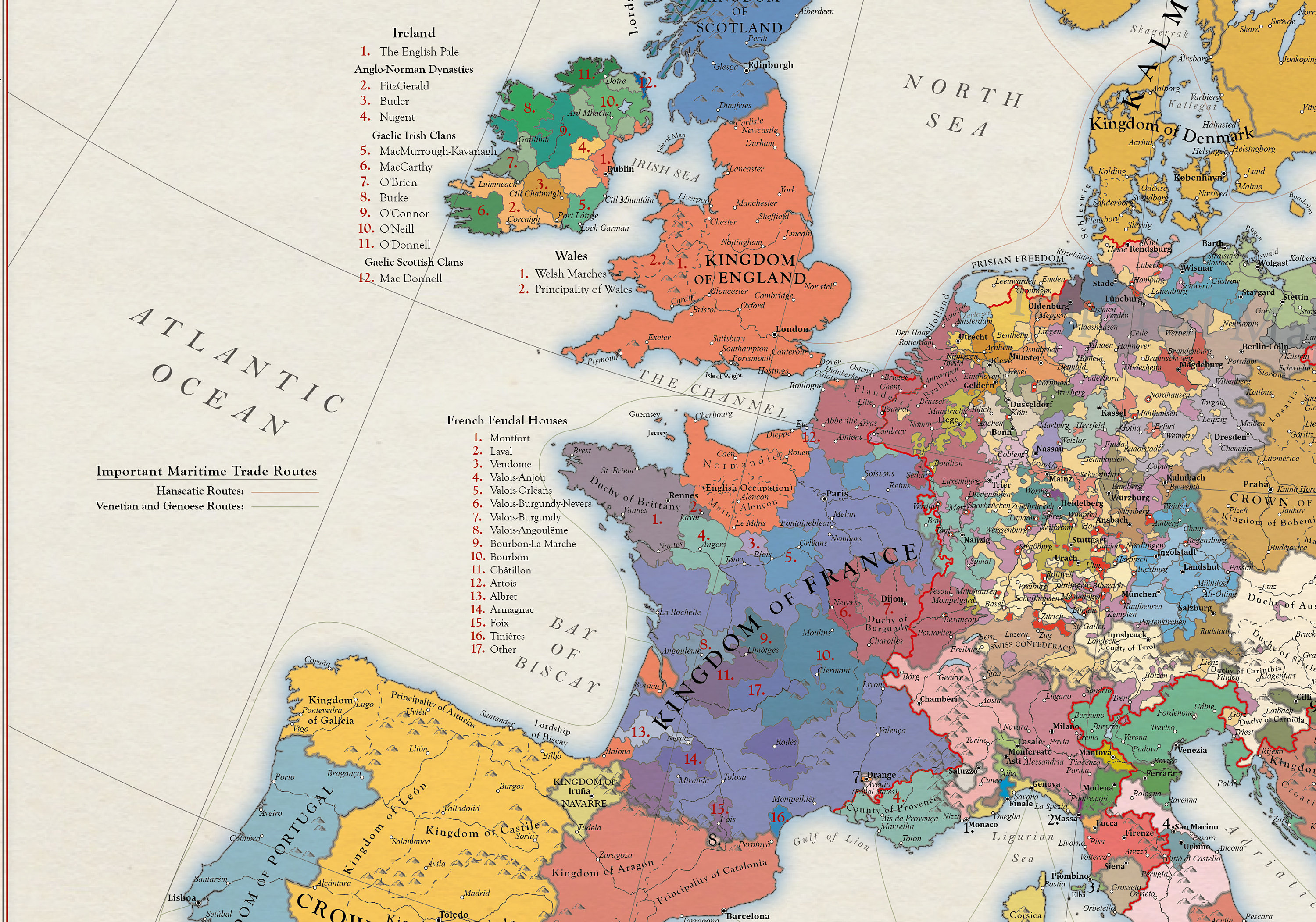 Europe 1444 Historical Map - Etsy