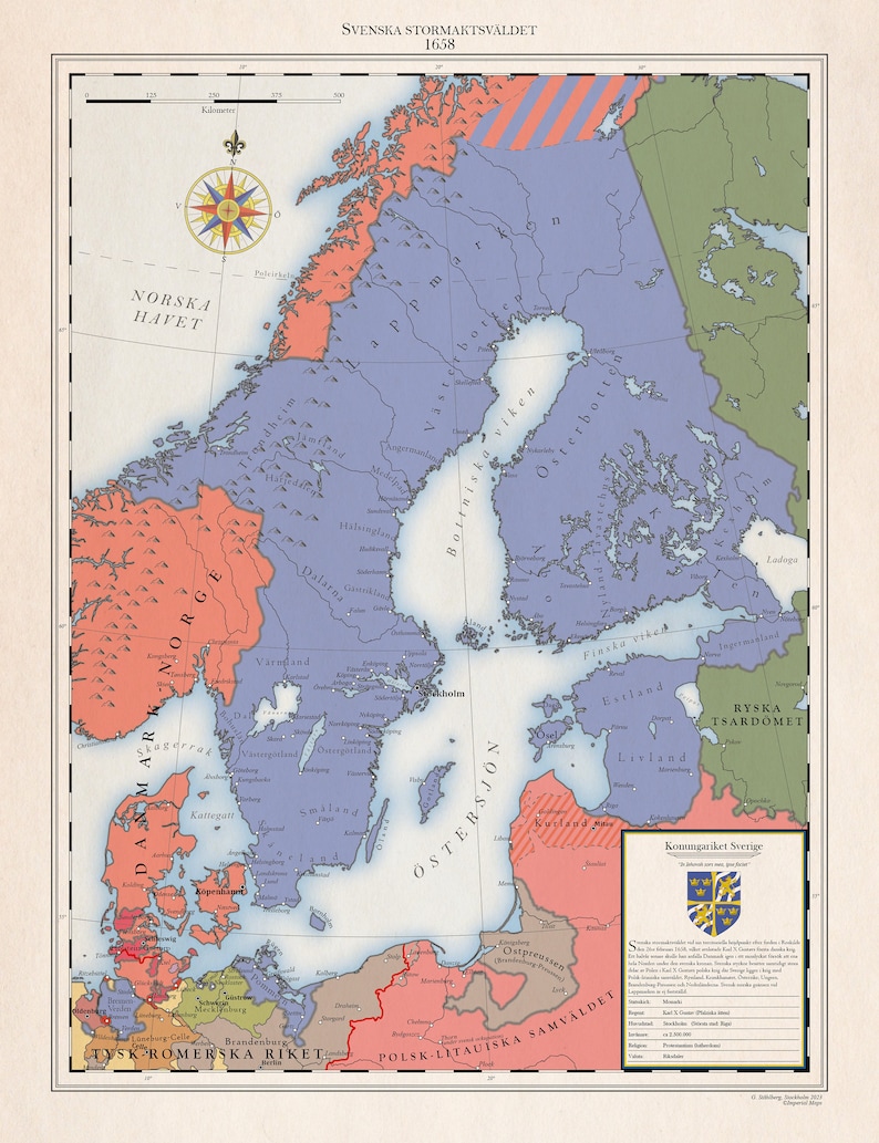 Swedish Empire 1658, Historical Map (svenska Stormaktsväldet, 1658) - Etsy