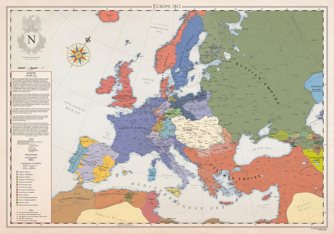 Europe 1812, Historical Map - Etsy