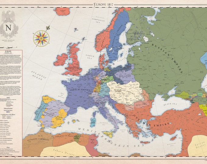 Europe 1812, Historical Map - Etsy