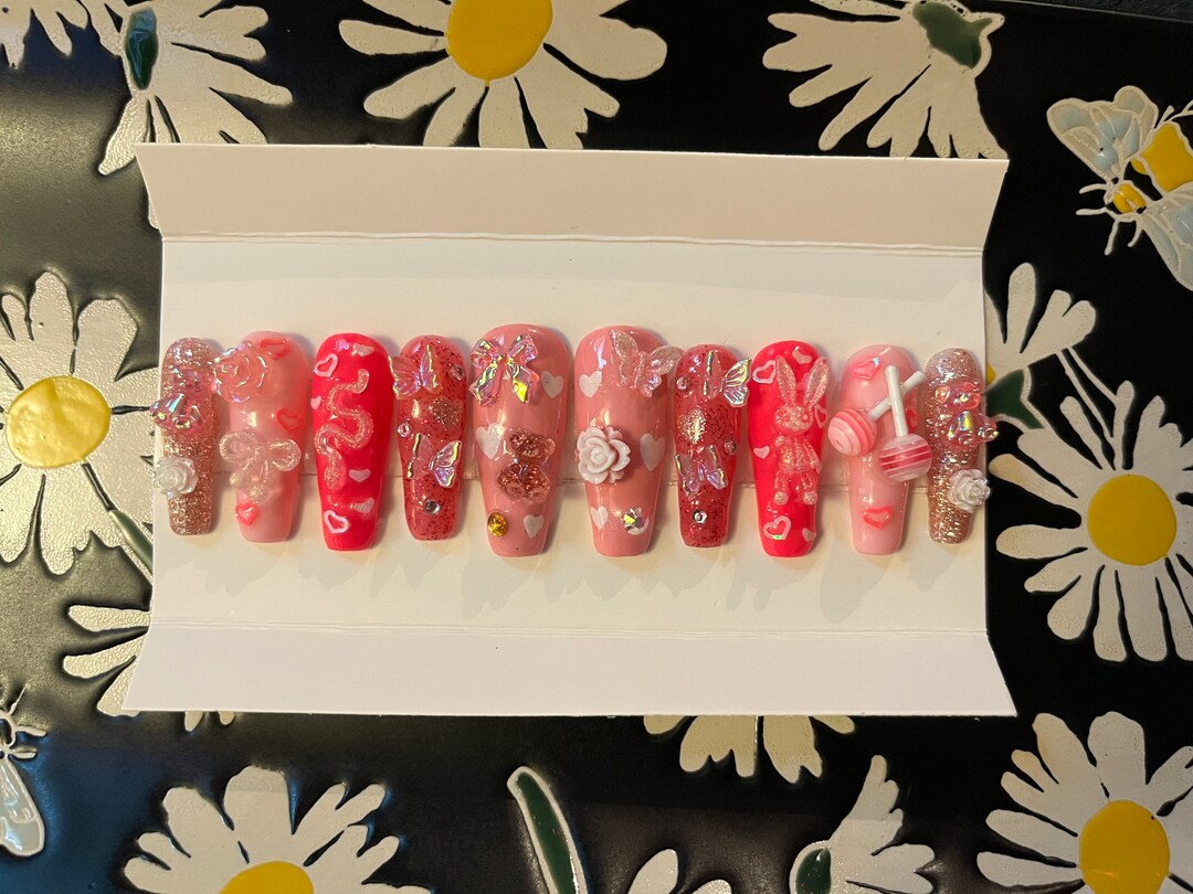 Assorted Charmy Pink Nails - Etsy