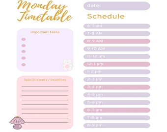 Weekly Planner Printable Retro 80s Style Turquoise, Peach, Lilac and ...