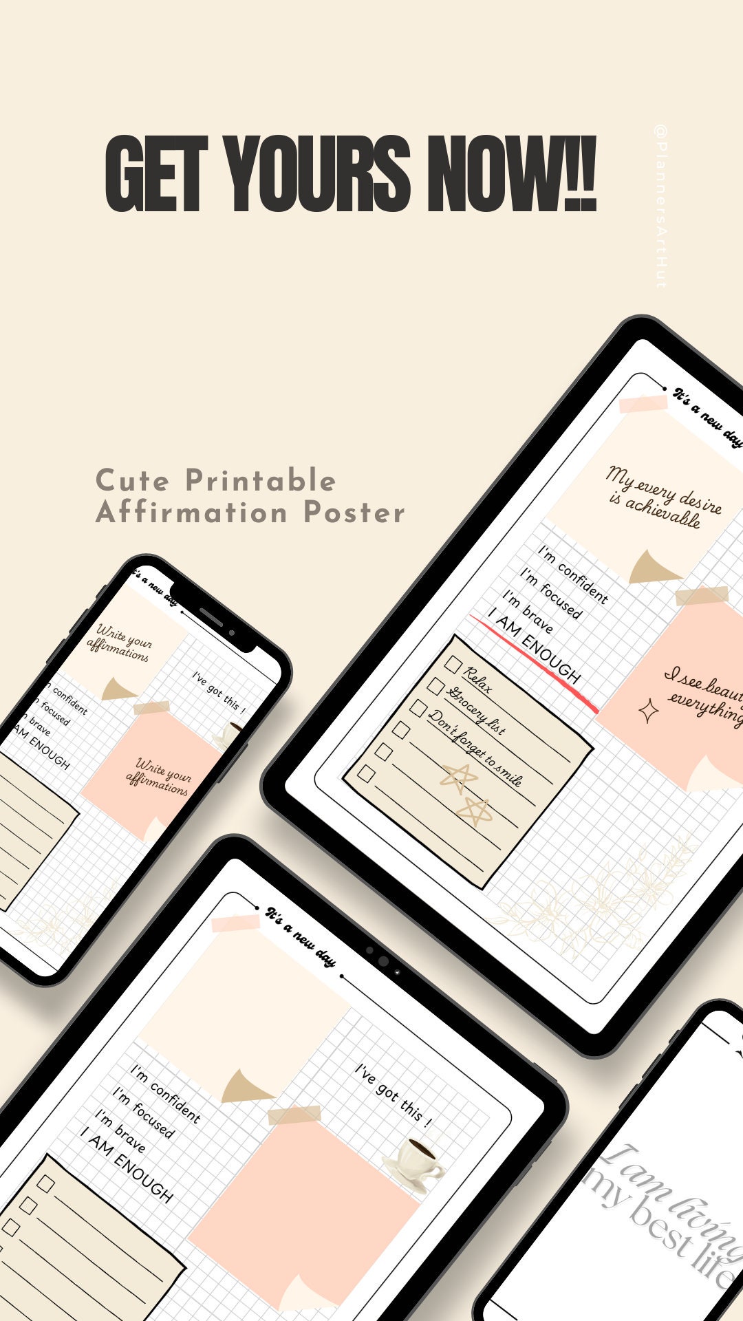 Cute Affirmation Checklist Poster Pastel Beige & Peach Digital ...
