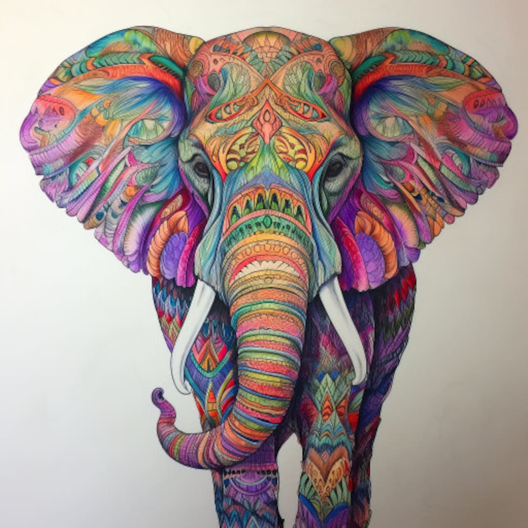Highly Detailed Colorful Elephant Wall Art Decor Art Picture Colorful ...