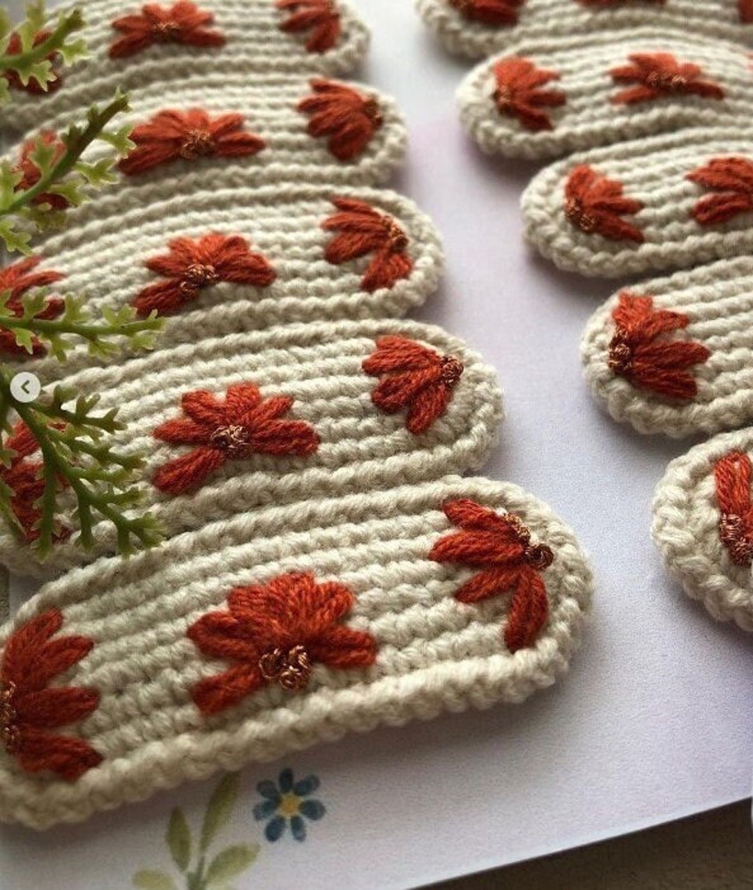 Crochet Daisy Hair Clip Set: Burnt Orange Snap Clips - Etsy