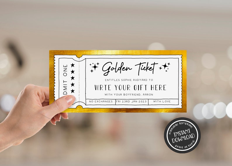 Editable Golden Ticket Gift Voucher Template Printable Gold - Etsy