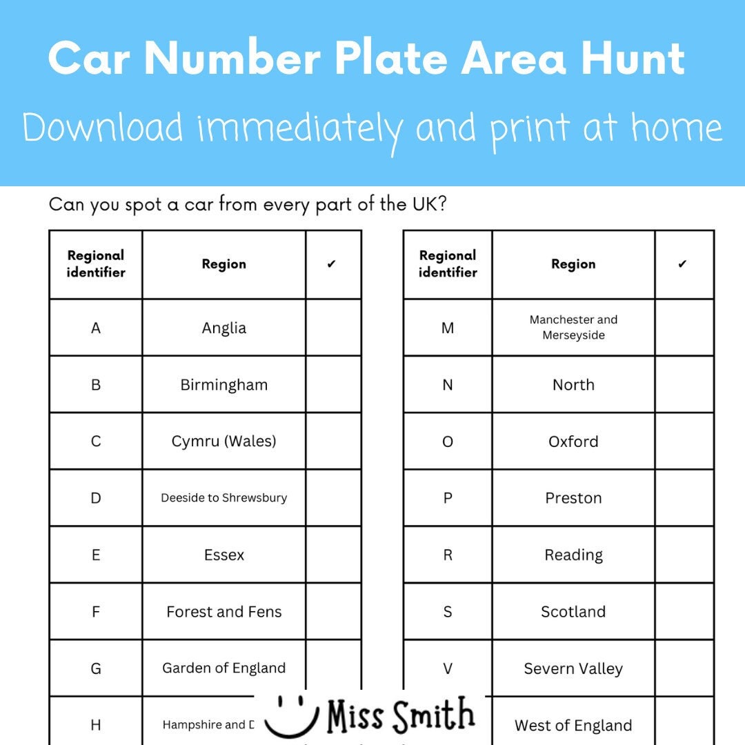 Car Number Plate Area Hunt UK Car Registration Plates - Etsy