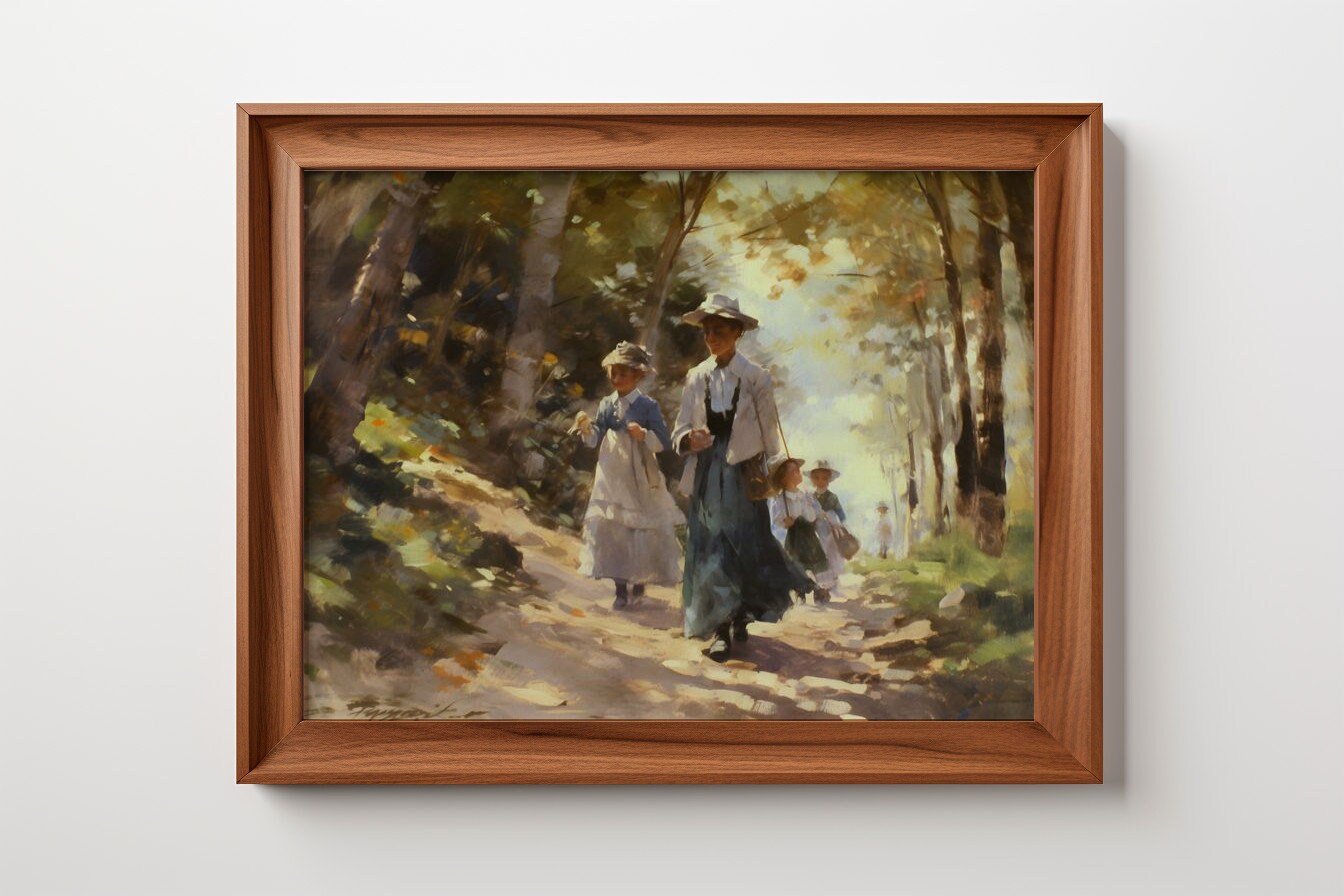 Stroll Beneath the Canopy: A Family's Afternoon Walk, Antique Print ...