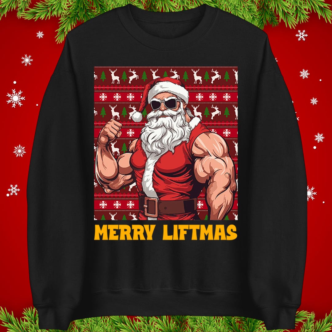Merry Liftmas Funny Santa Christmas Jumper, Xmas Gym Hoodie, Christmas ...