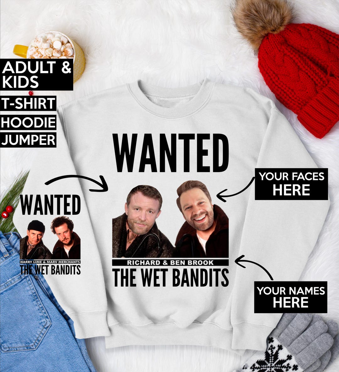 Customised the Wet Bandits Mug Shot Home, Alone Christmas Jumper, Your ...