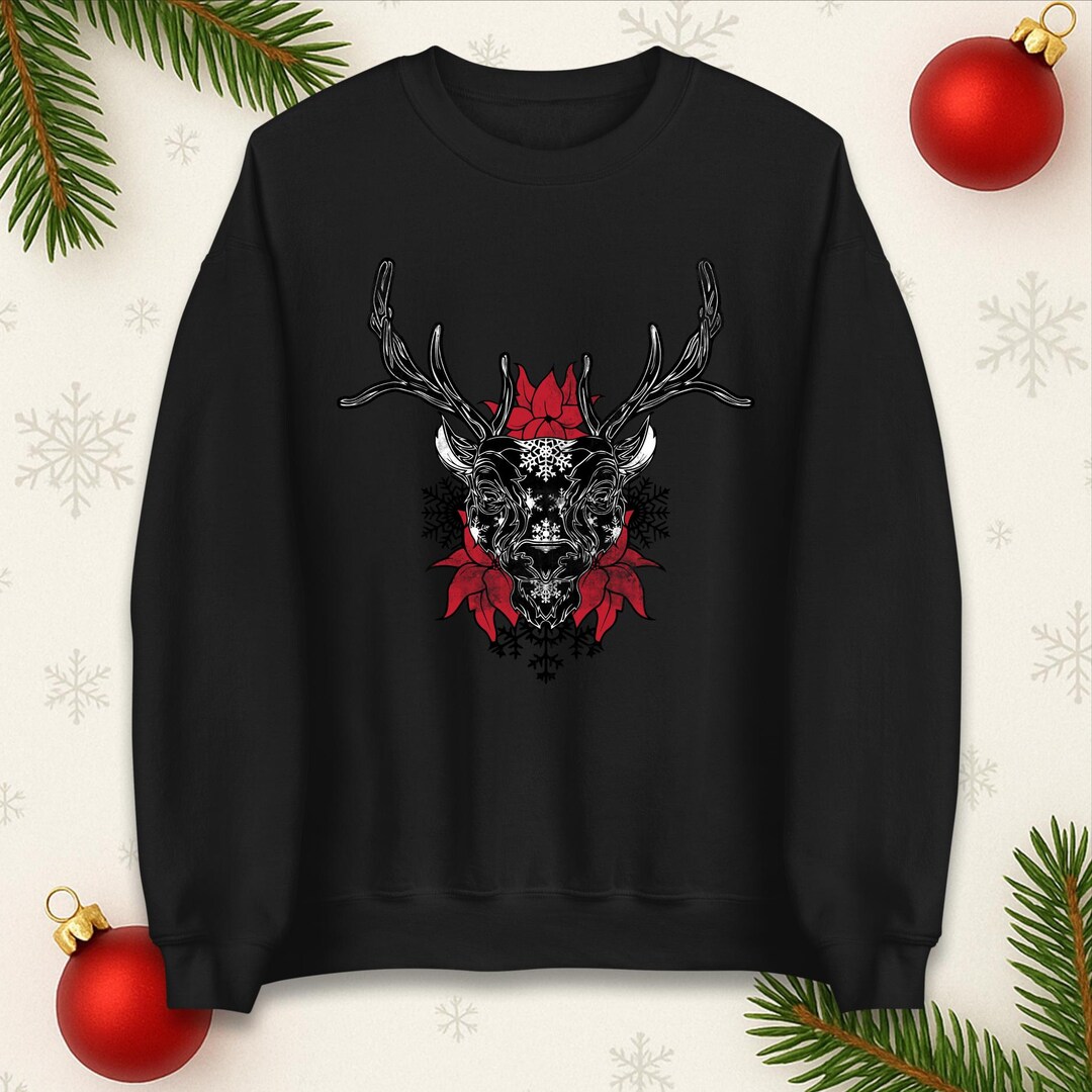 Reindeer Christmas Jumper, Reindeer Face Xmas Festive Sweatshirt, Xmas ...