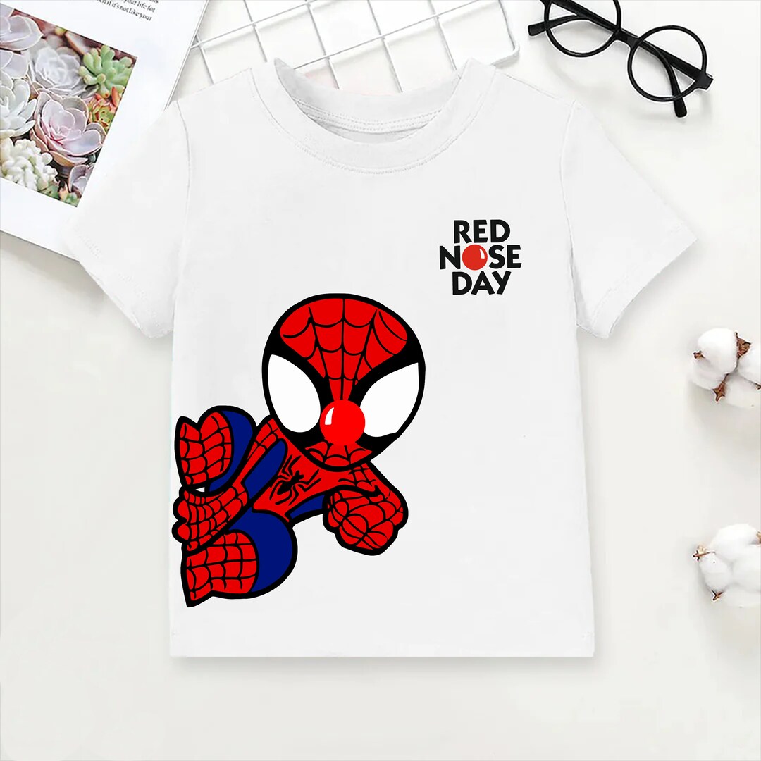 Red Nose Day Spiderman Cartoon Web Hanging Crazy Superhero Silhouette T ...