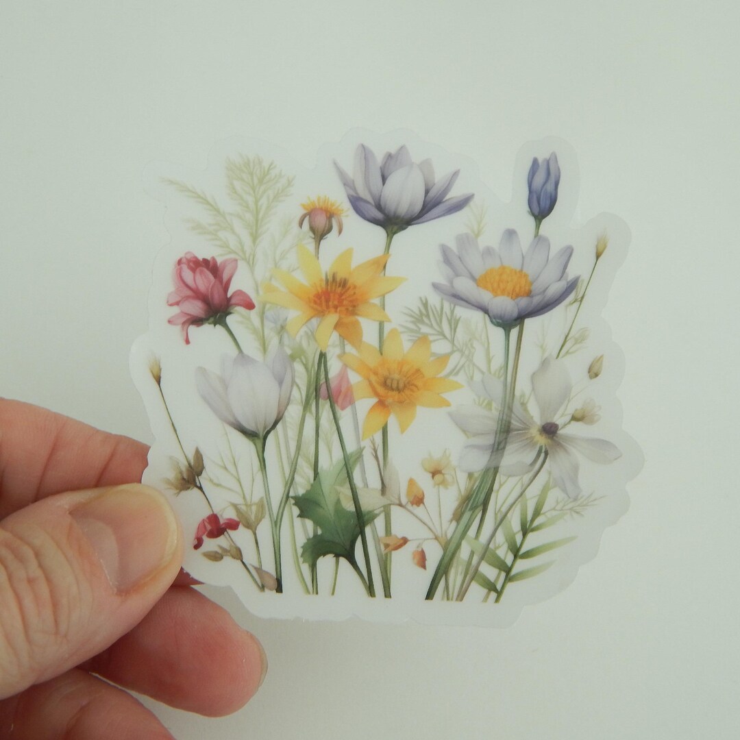 Wildflower Bunch Vinyl Sticker, Clear Floral Sticker - Etsy