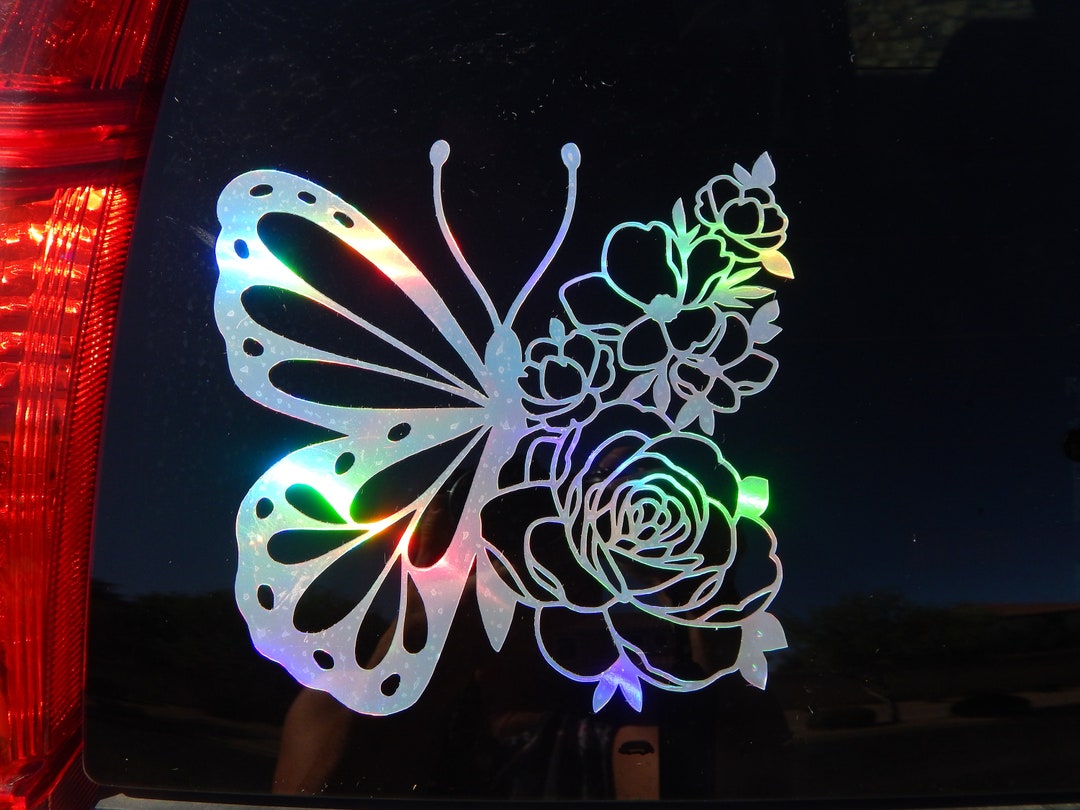 Holographic Permanent Vinyl Butterfly Car Decal, Rainbow Decal, Rainbow ...