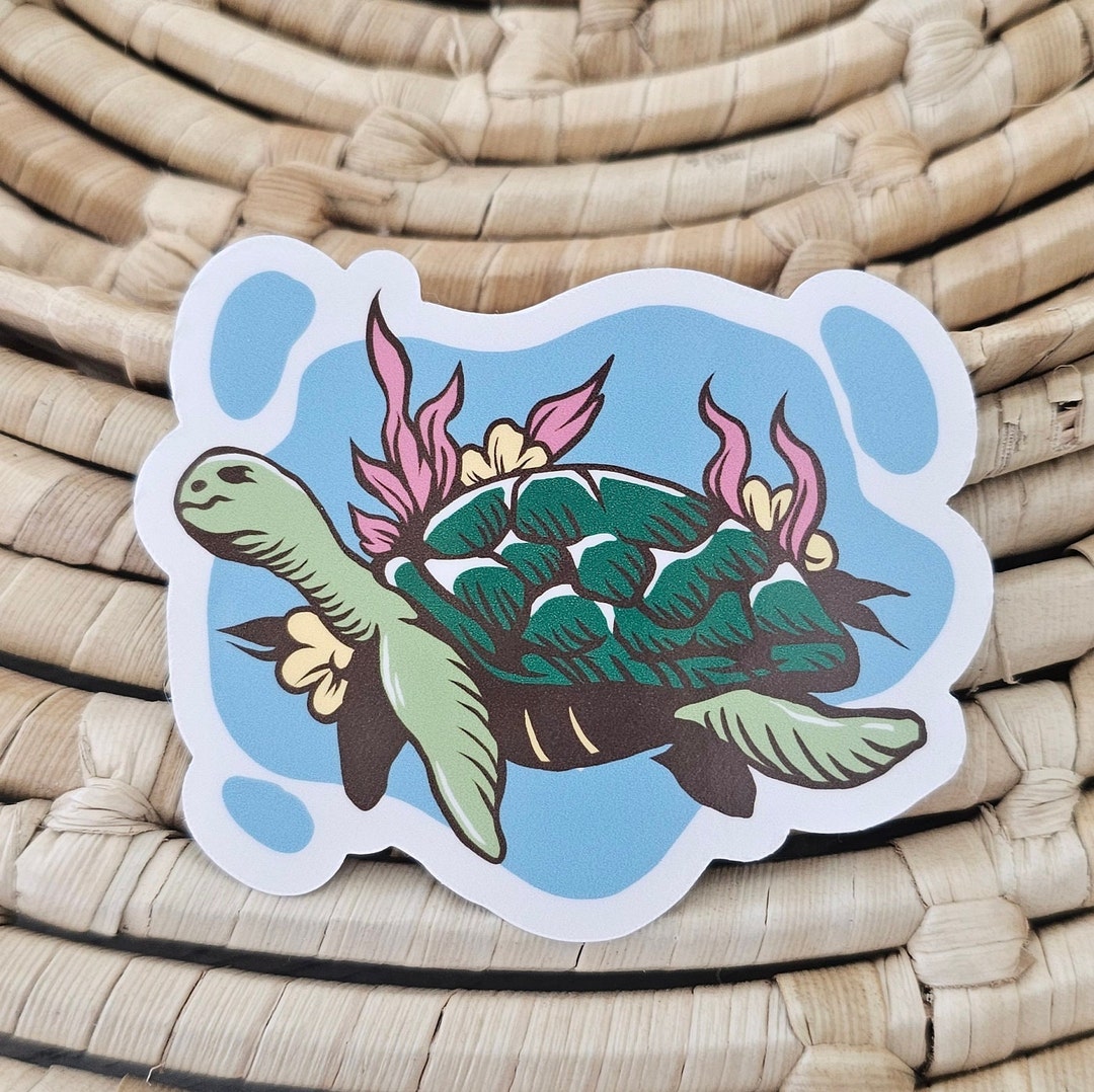 Retro Turtle Sticker, Sealife Decal, Water Bottle, Journal - Etsy