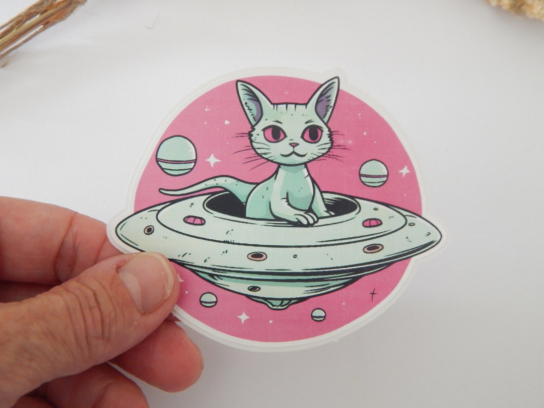 Alien Cat Sticker Animal Decal Water Bottle Decal - Etsy