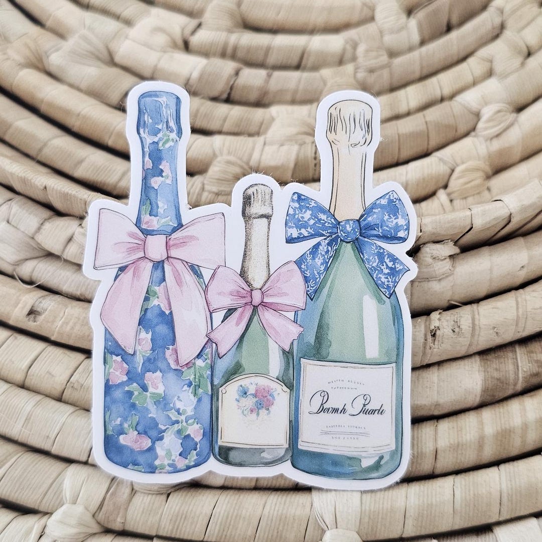 Chinoiserie Champagne Bottle Sticker, Bow Sticker, Sticker for Her - Etsy