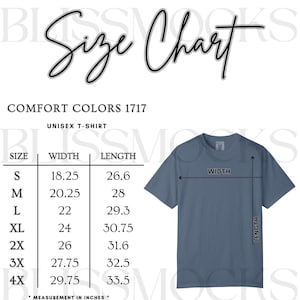 Comfort Colors 1717 Size Chart, C1717 Mockup, Unisex Size Chart, Flat ...