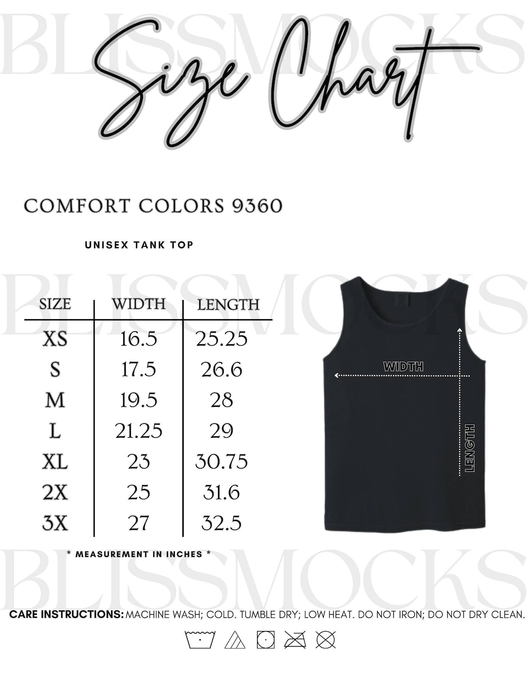 Comfort Colors 9360 Tank Top Size Chart Mockup (JPG) - Etsy