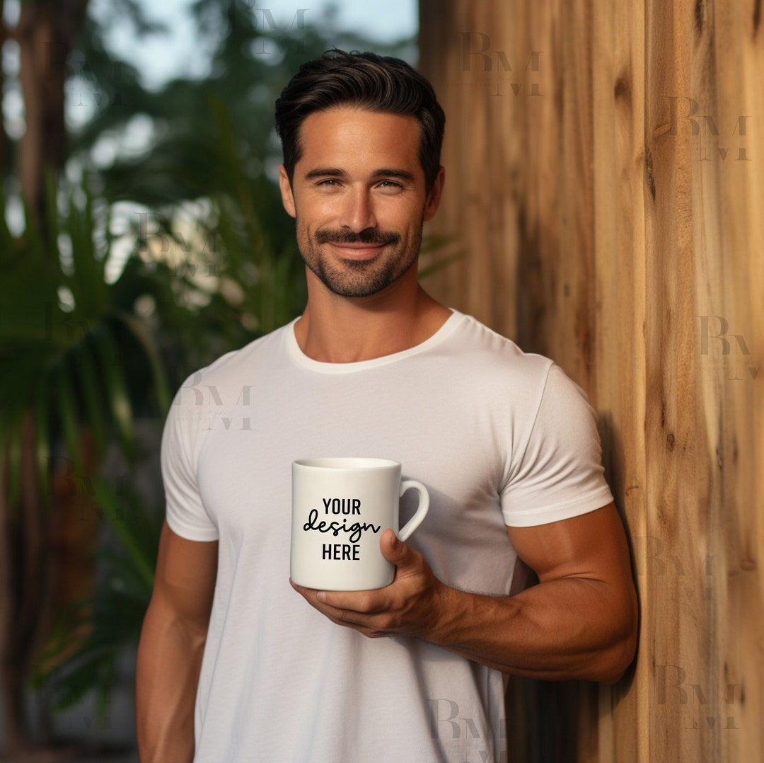 Mug Mock up Man, 15 Oz Photo Mug Template, Handsome POD, Blank Mug ...