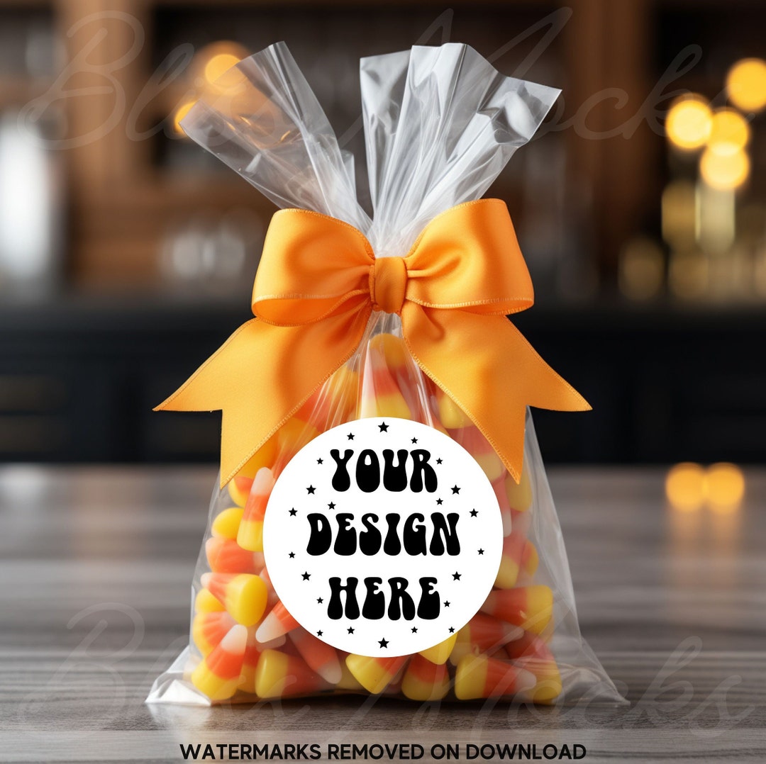 Candy Corn Bag Mockup: Halloween Round Label Template (JPG Instant ...