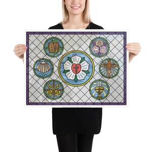 Stained Glass Design of Lutheran Rose and Small Catechism Symbols ...
