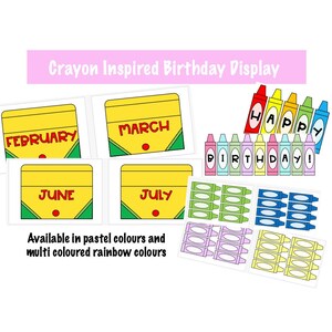Crayon Inspired Birthday Display Pack Birthday Bulletin Board - Etsy