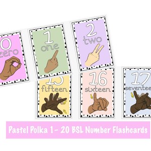 British Sign Language BSL 0 - 20 Number Flashcards Pastel Polka Dot ...