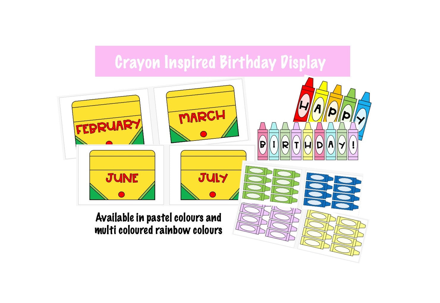 Crayon Inspired Birthday Display Pack Birthday Bulletin Board - Etsy
