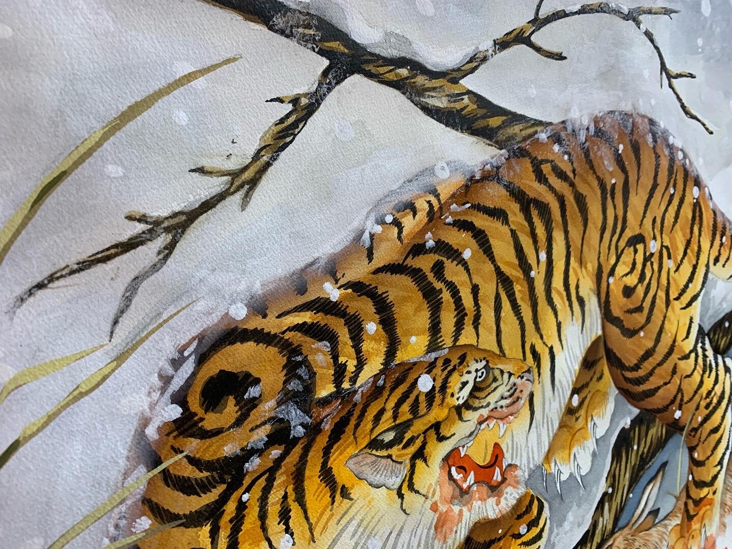 Tiger in the Snow Print Wall Art Poster Art Illustration Animal Poster ...