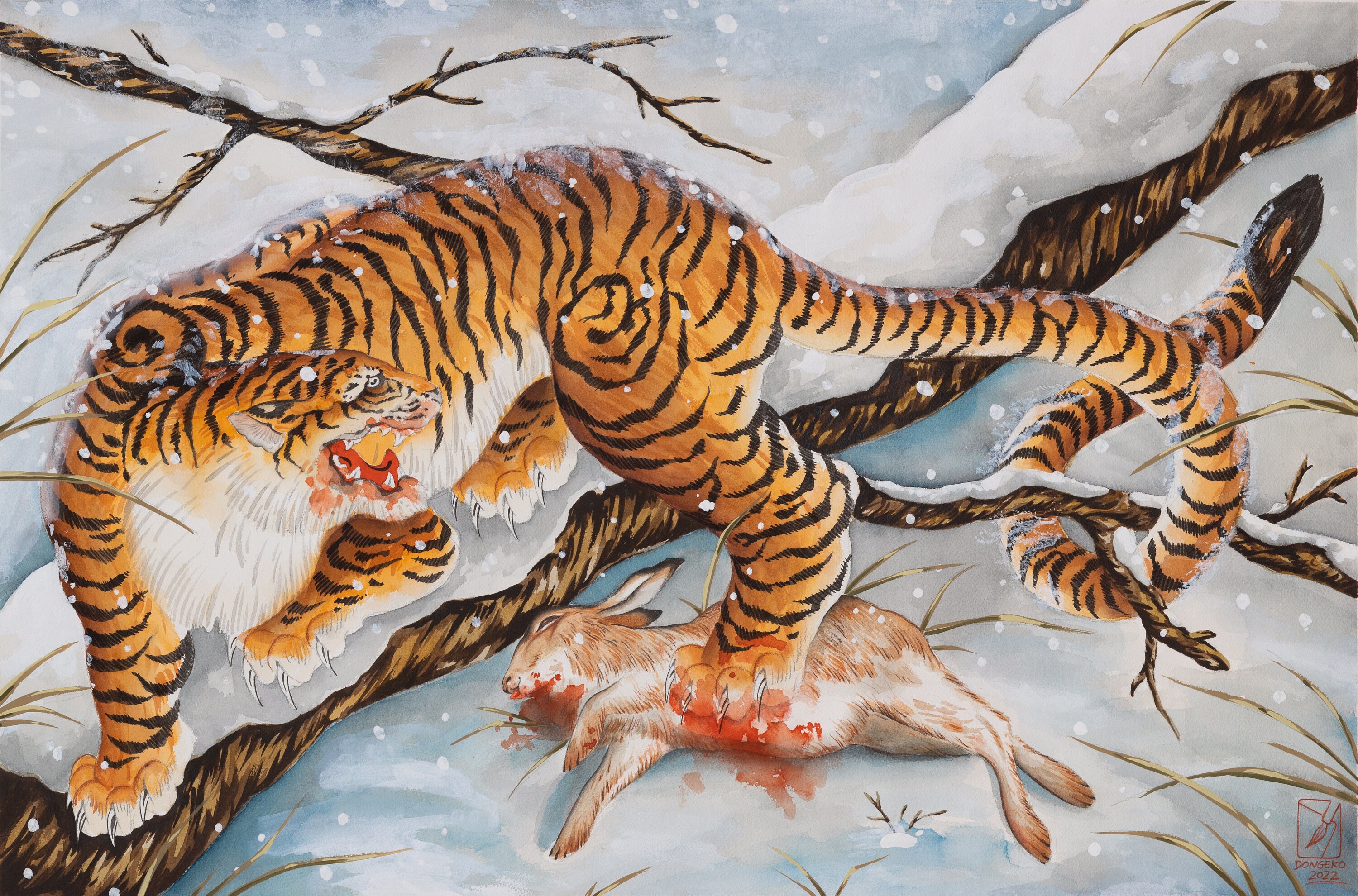 Tiger in the Snow Print Wall Art Poster Art Illustration Animal Poster ...