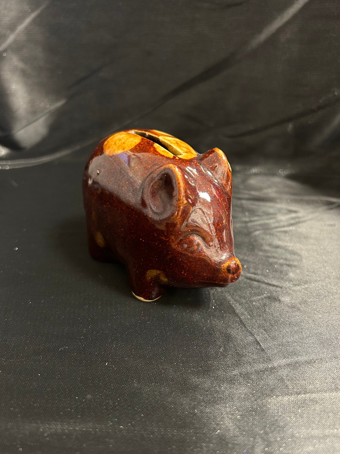 Vintage Brown Drip Glazed Ceramic Piggy Bank - No Cork - Etsy