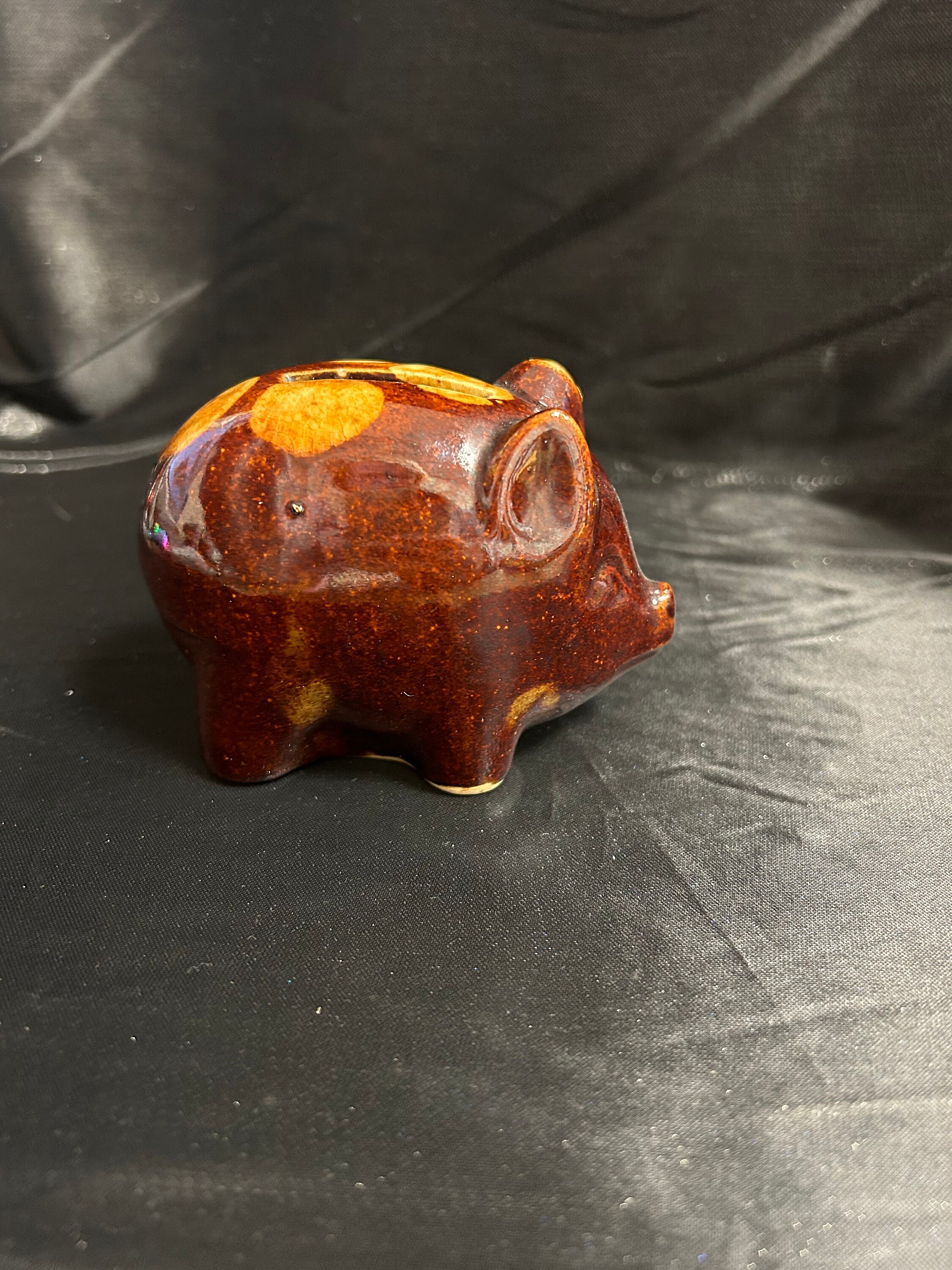 Vintage Brown Drip Glazed Ceramic Piggy Bank - No Cork - Etsy