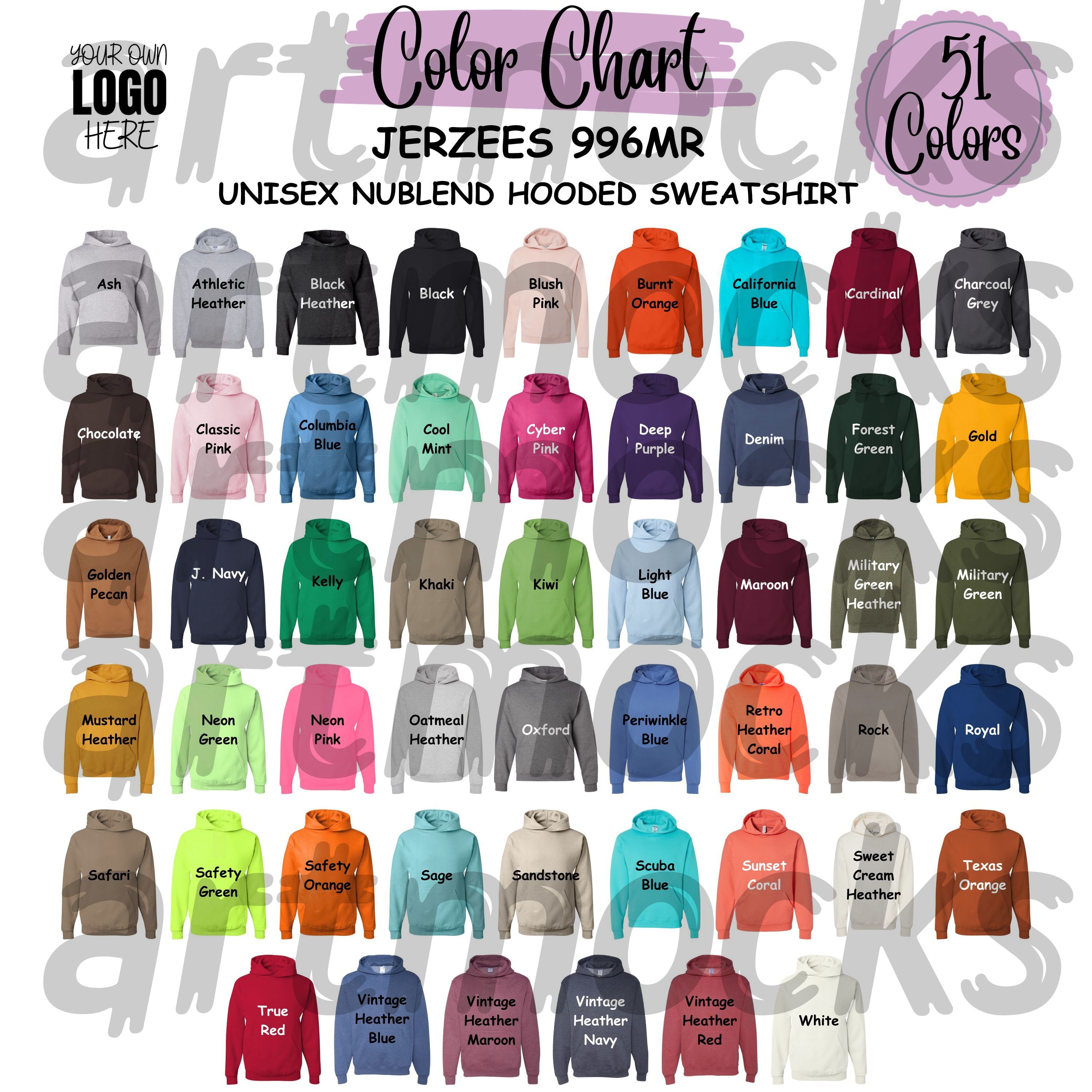 Jerzees 996MR Size and Color and Feature Chart No Editable - Etsy