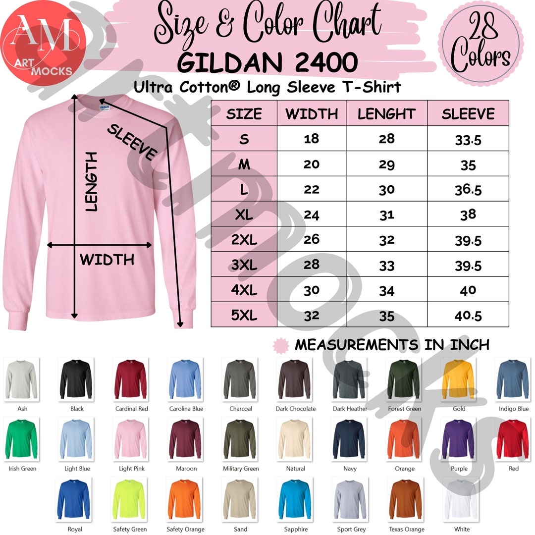 Gildan 2400 Size and Color Chart - No Editable Chart - Etsy
