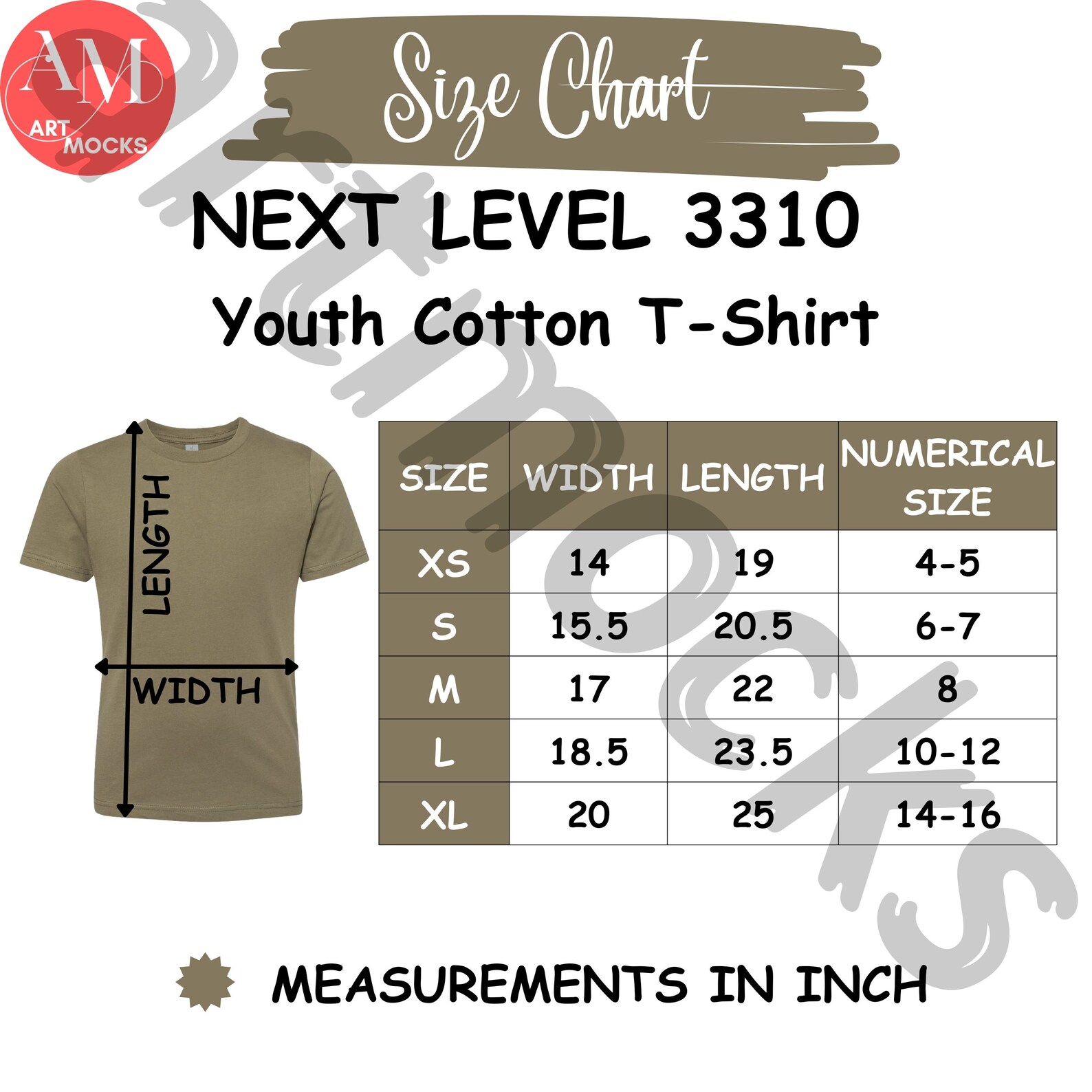 Next Level 3310 Youth T-shirt Size & Color Chart (digital Download) - Etsy