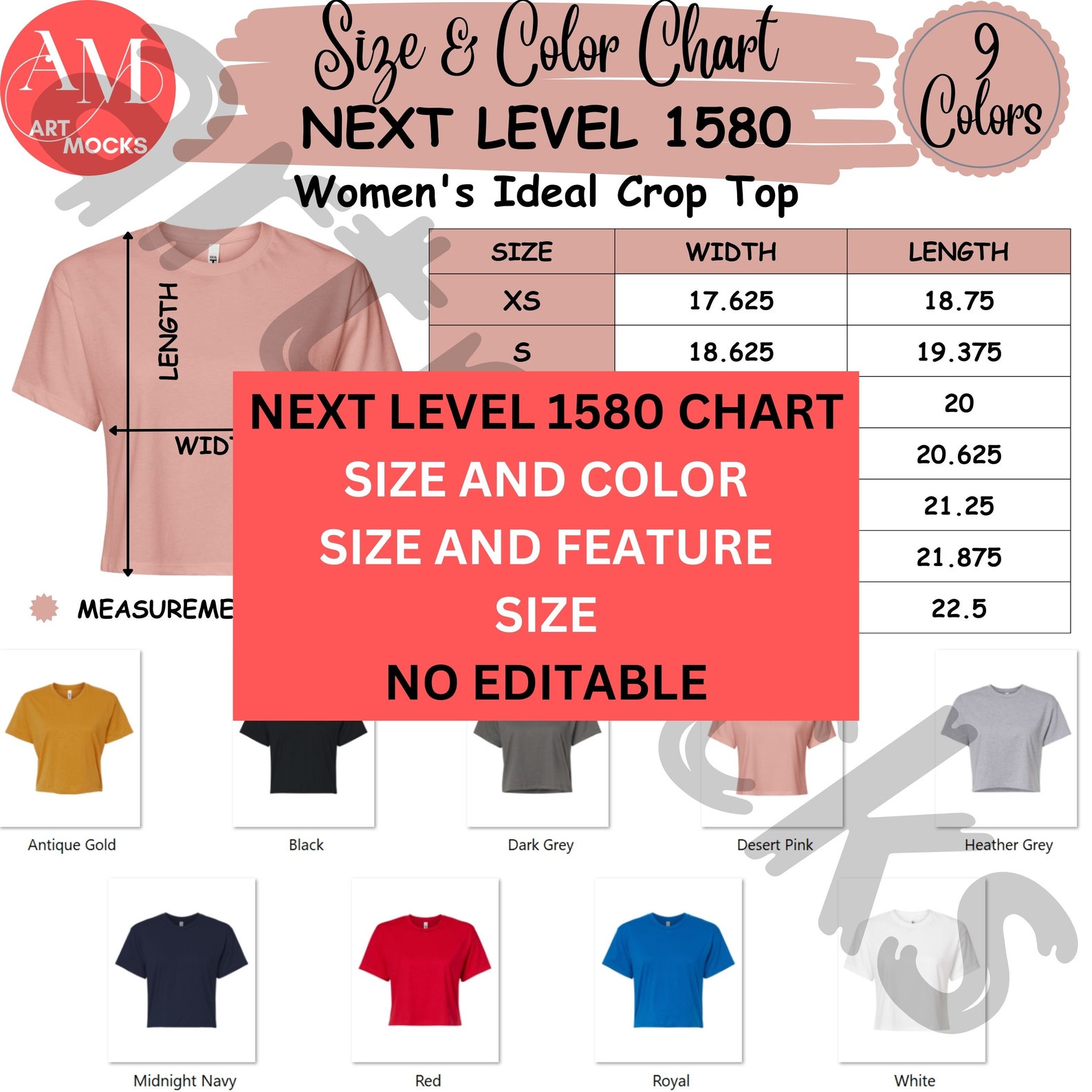 Next Level 1580 Women Ideal Crop Top Size Color and Feature Chart ...