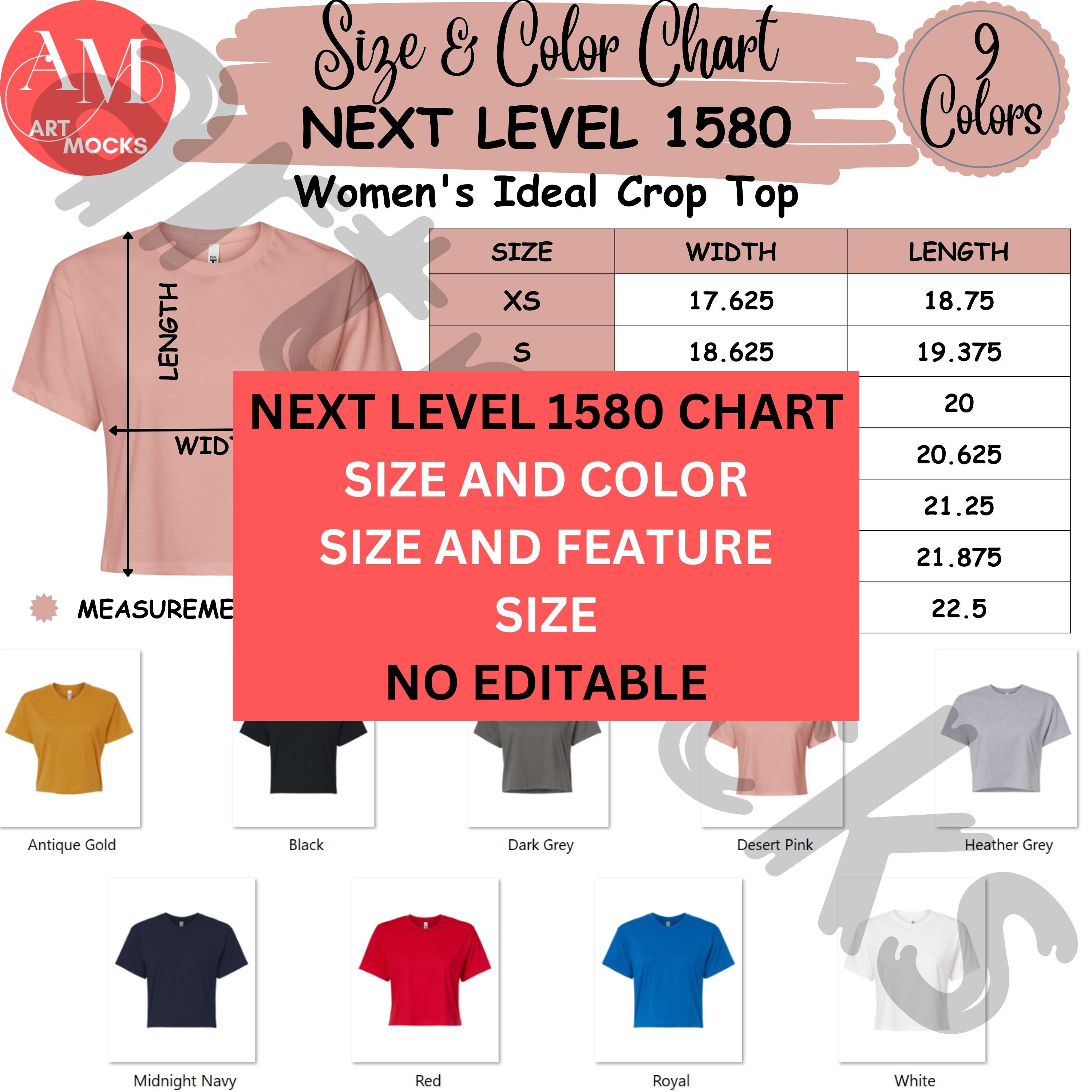 Next Level 1580 Women Ideal Crop Top Size Color and Feature Chart ...