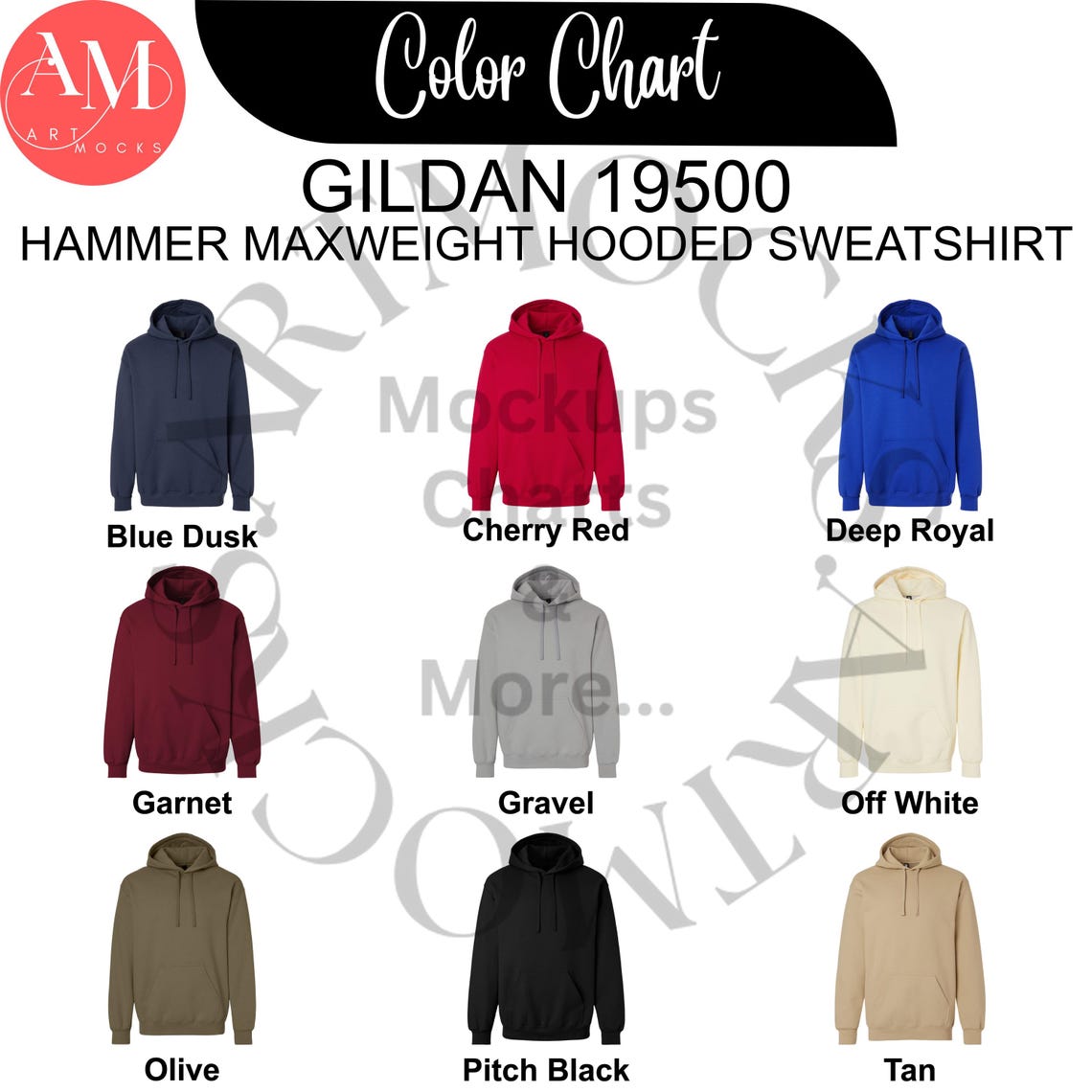 Gildan 19500 Size and Color Chart Bundle (instant Download, Non ...