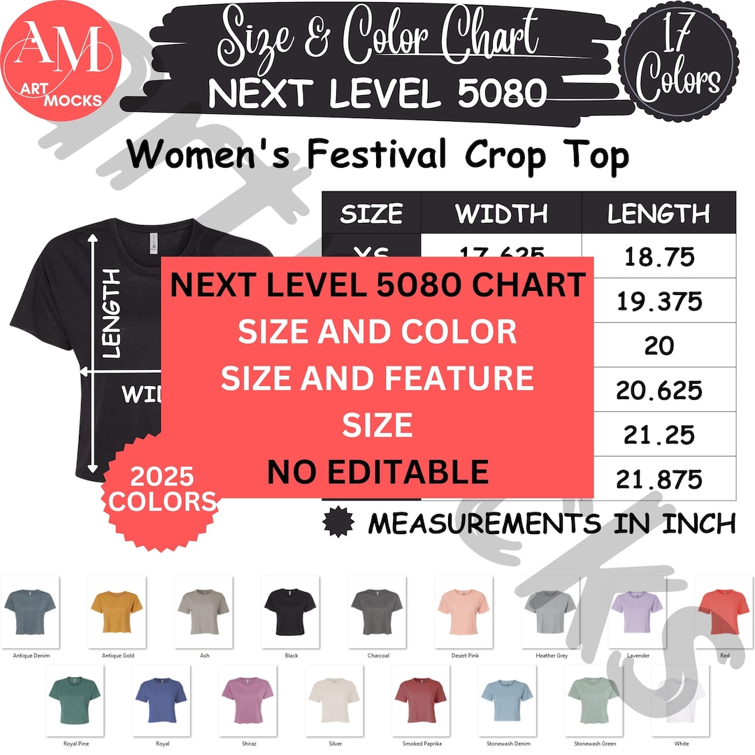 Next Level 5080 Women Festival Crop Top Size Color and Feature Chart ...