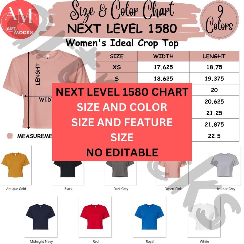 Next Level 1580 Women Ideal Crop Top Size Color and Feature Chart ...