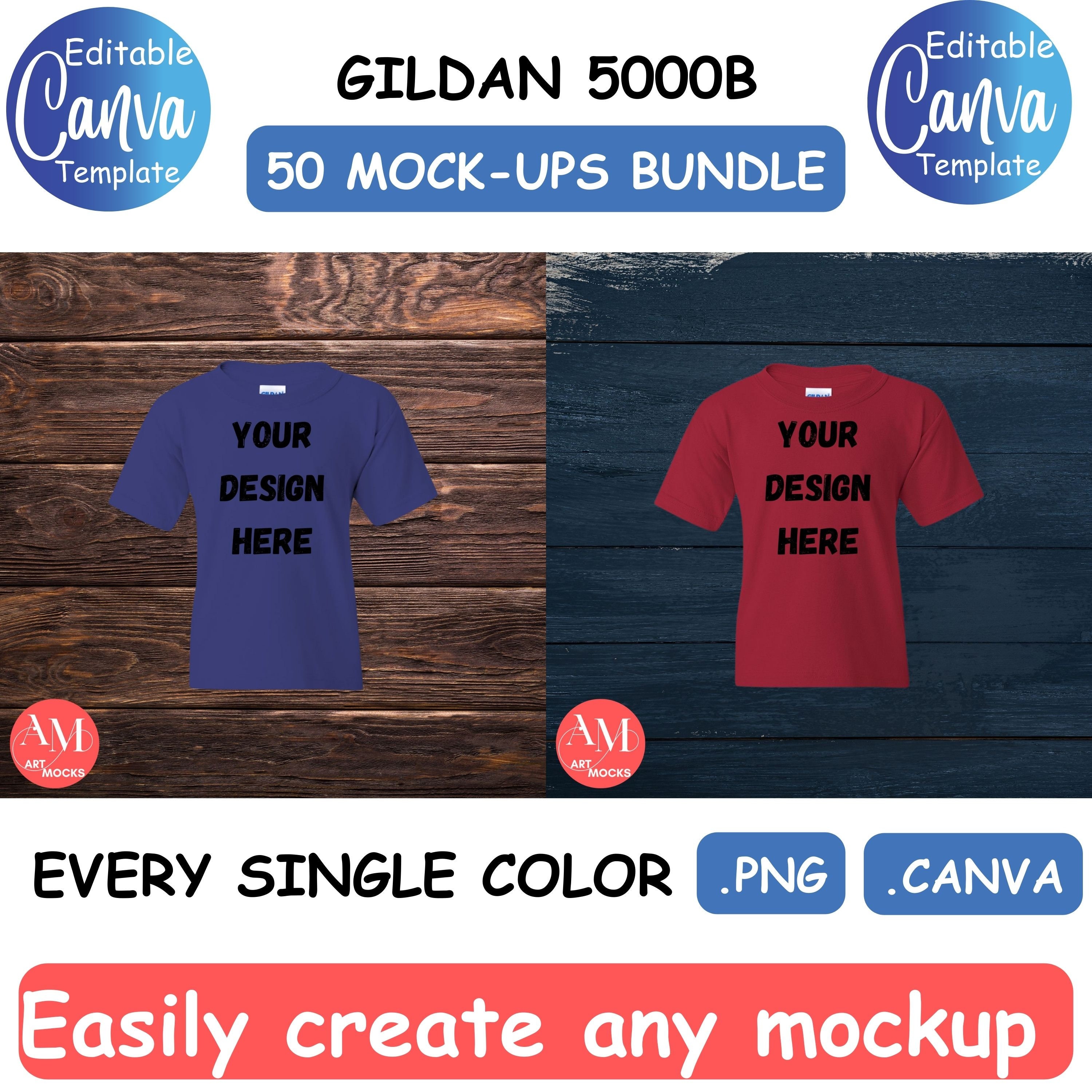 Gildan 5000B Fully Editable Canva Template Size Color Feature Chart ...